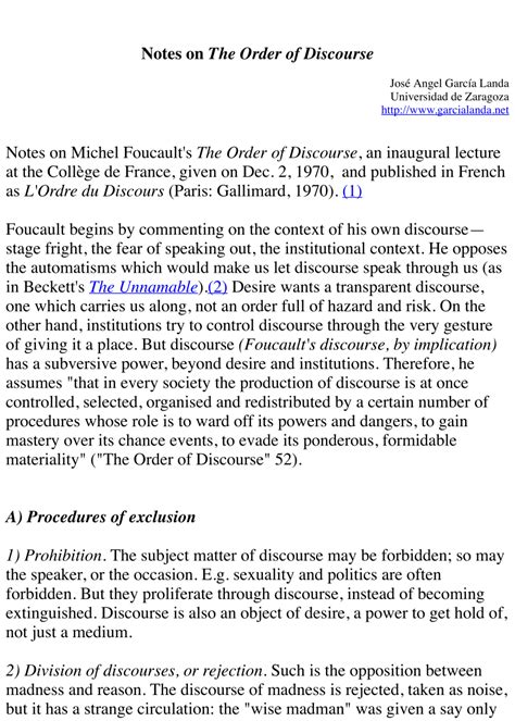 Pdf Notes On The Order Of Discourse