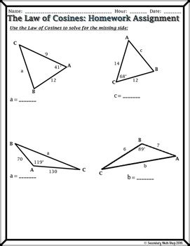 Right Triangles The Law Of Cosines Notes And Practice By Secondary