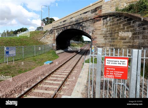Warning Signs At Newtongrange Railway Station Scottish Borders Stock
