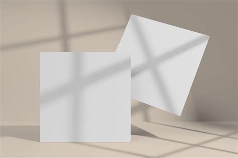 창 그림자 오버레이가 있는 두 개의 정사각형 인사말 카드 모형 프리미엄 Psd 파일