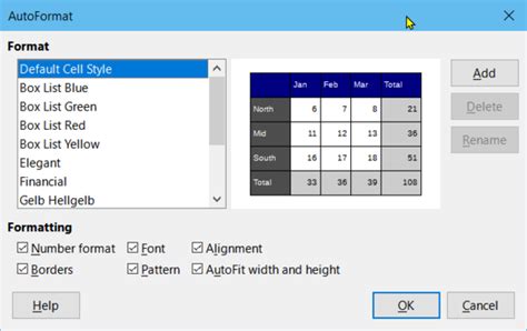 Autoformat Table Styles The Document Foundation Wiki
