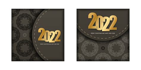 2022 년 새해 맞이 인사말 전단지 템플릿 브라운 컬러 빈티지 라이트 패턴 12월 31일에 대한 스톡 벡터 아트 및 기타