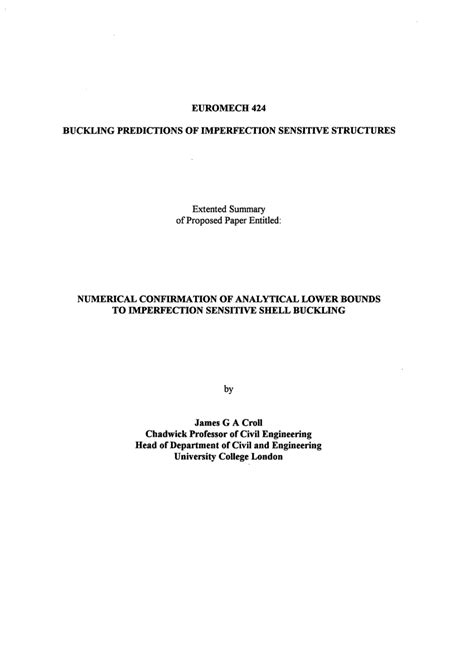 Pdf Numerical Confirmation Of Analytical Lower Bounds To Imperfection Sensitive Shell Buckling