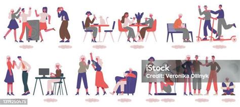 내향적이고 외향적인 사람들 비사회적이고 사교적인 남자와 여자 다른 심리적 유형 벡터 일러스트 세트 외향적이고 내향적인 캐릭터