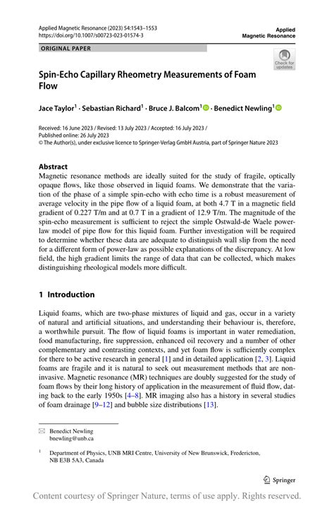 Spin Echo Capillary Rheometry Measurements Of Foam Flow Request Pdf