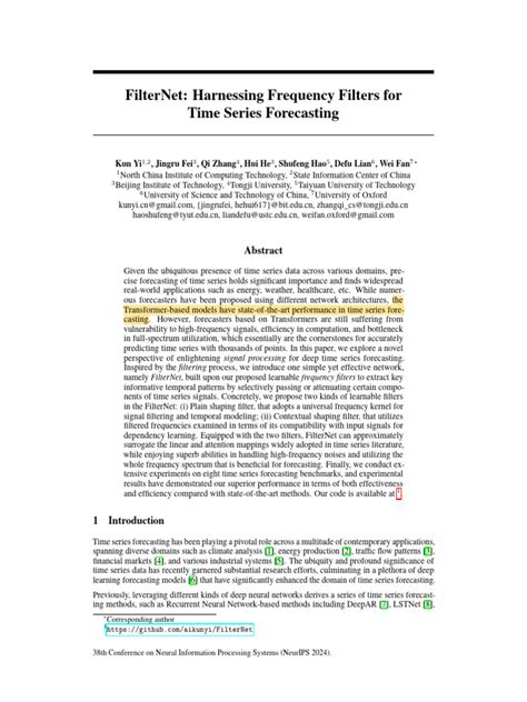 Filternet Harnessing Frequency Filters For Time Series Forecasting Pdf Time Series Forecasting