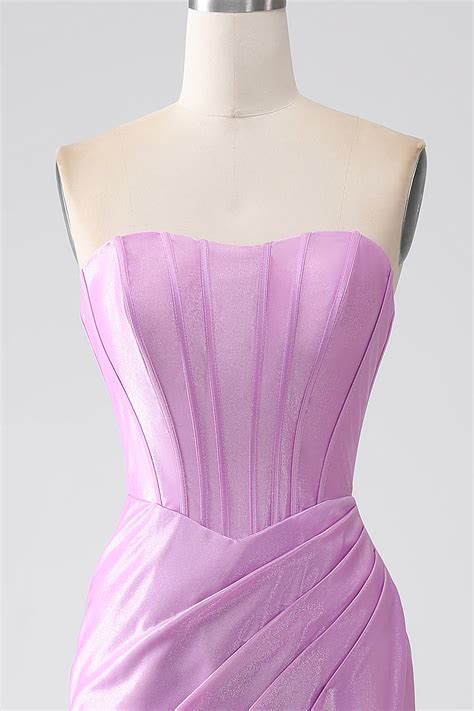 Zapakasa Women Corset Prom Dress With Pleated Strapless Purple Mermaid