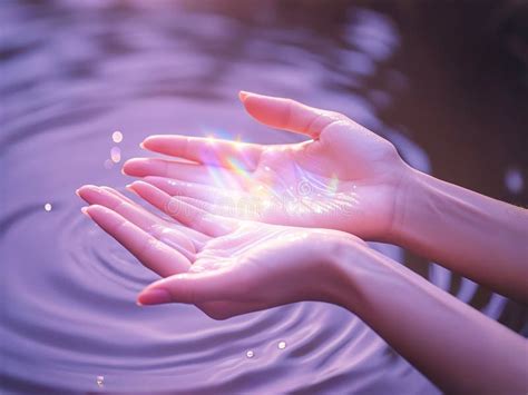 Female Hands With Palms Facing Upwards Emit Beautiful Rainbow Energy