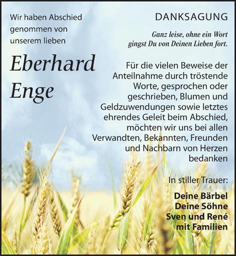 Traueranzeigen Von Eberhard Enge Trauer Anzeigende