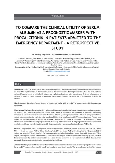 Pdf To Compare The Clinical Utility Of Serum Albumin As A Prognostic Marker With Procalcitonin
