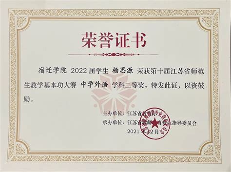 杨思源荣获第十届江苏省师范生基本功大赛中学外语学科二等奖 外国语学院