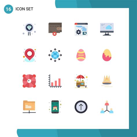Pictogram Set Of 16 Simple Flat Colors Of Map Holder Web Technology