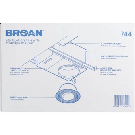 Broan 70 Cfm 1 5 Sones 120v Bath Exhaust Fan With Recessed Light 744 1