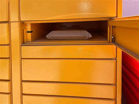 Open Locker With A Package Inside At A Collection Point Concept