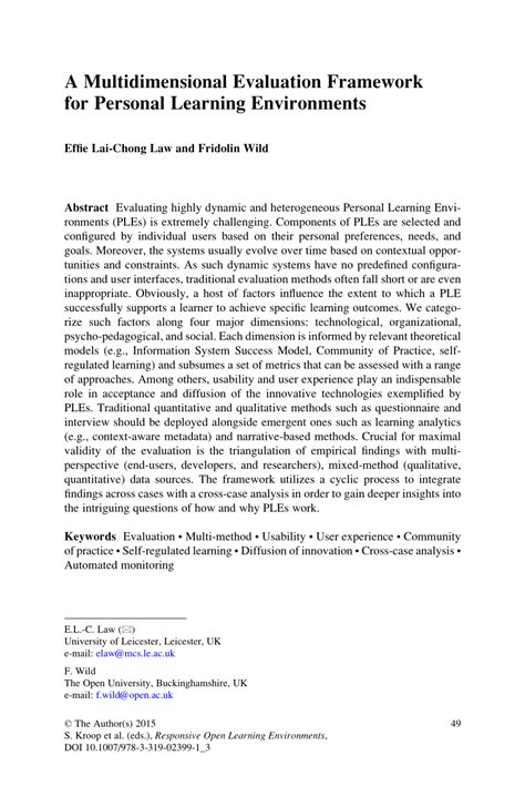 Pdf A Multidimensional Evaluation Framework For Personal Learning