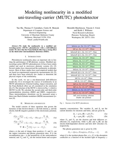 Pdf Modeling Nonlinearity In A Modified Uni Traveling Carrier Mutc