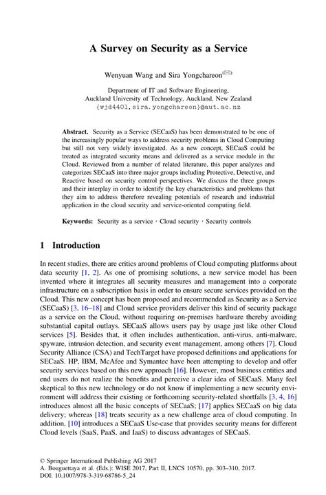 PDF A Survey On Security As A Service