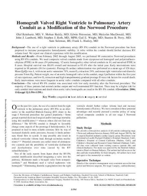 Pdf Homograft Valved Right Ventricle To Pulmonary Artery Conduit As A