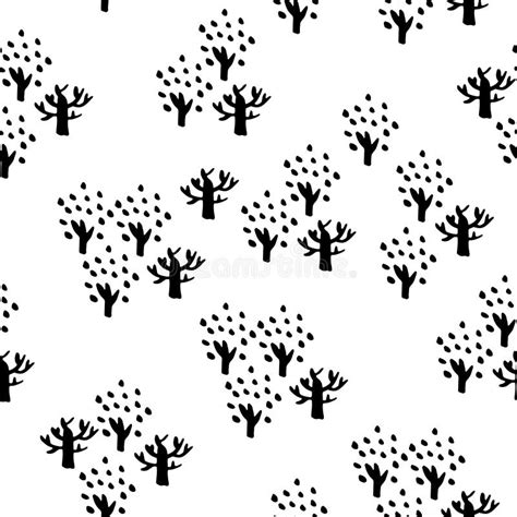 Seamless Tree Pattern Hand Drawn Background For Design And Decoration