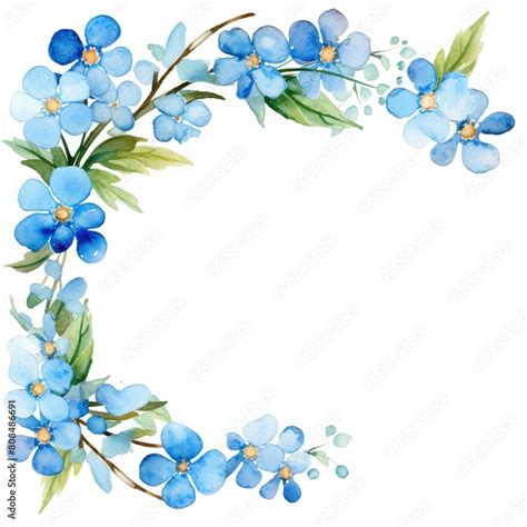 Forget Me Not Themed Frame Or Border For Photos And Text Watercolor