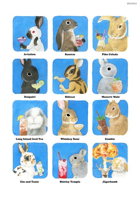 시작사 칵테일 마시는 토끼2 A4사이즈 아트프린트 위시버킷