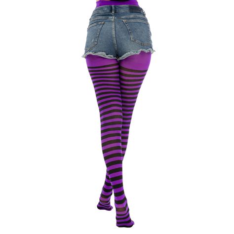 Womens Nylon Striped Tights Blackpurple Standard 3 Pack Spooktacular Creations
