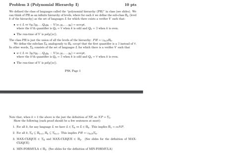 Solved Problem 3 Polynomial Hierarchy I 10ptswe Defined The