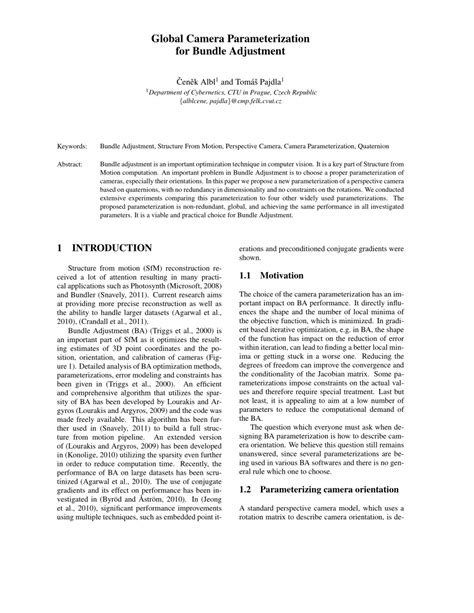 Pdf Global Camera Parameterization For Bundle Adjustment
