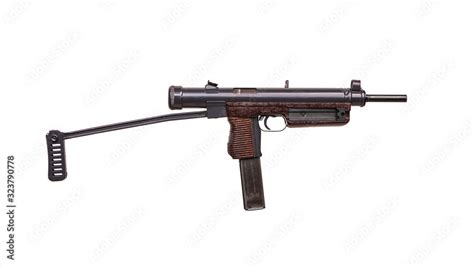 Vintage Submachine Gun Isolate On White Background Weapons For The