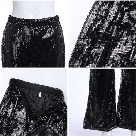 Womens High Waist Black Sequin Sparkle Flared Pants Size Large Buy