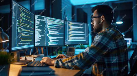 Premium Photo Software Developer Coding Late At Night Aig