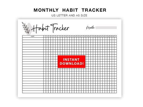 Monthly Habit Tracker Daily Habit Tracker Habit Tracker Printable