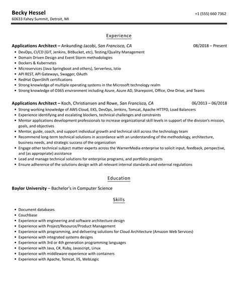 Applications Architect Resume Samples Velvet Jobs