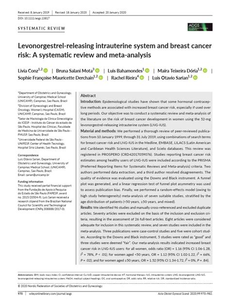 Acta Obstet Gynecol Scand 2020 Conz Levonorgestrel‐releasing Intrauterine System And