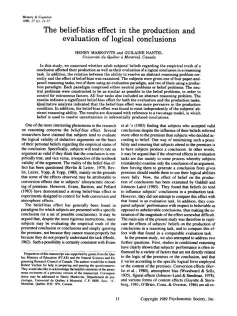 The Belief Bias Effect In The Production And Pdf