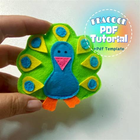 Felt Peacock Sewing Pattern Candy Color Plush Ornament Digital Pdf