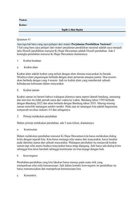 Aksi Nyata Ppg Prajabatan Topik 1 Aksi Nyata Nama Kelas Question