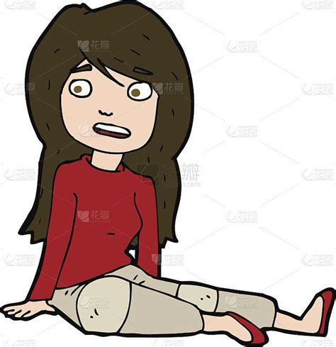卡通女孩坐在地板上