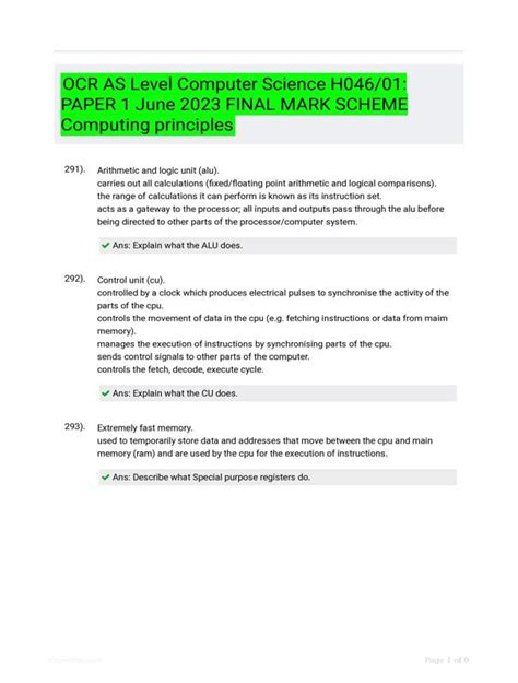 Ocr As Level Computer Science H04601 Paper 1 June 2023 Final Mark