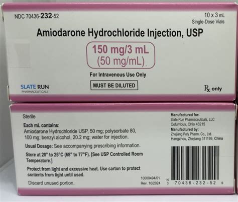 Amiodarone Hydrochloride Injection Usp 150mg3ml 50mgml Solution