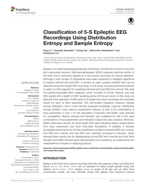 Pdf Classification Of 5 S Epileptic Eeg Recordings Using Distribution