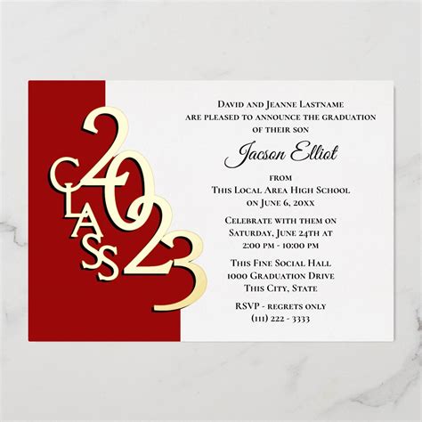 Class 2023 Graduation Red And Gold Foil Foil Invitation Zazzle