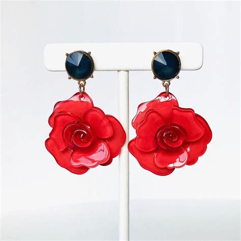 Red Flower Earrings Etsy