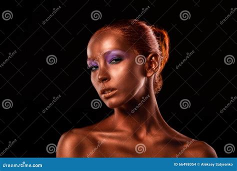 Gilt Golden Woman S Face Closeup Futuristic Gilded Make Up Painted