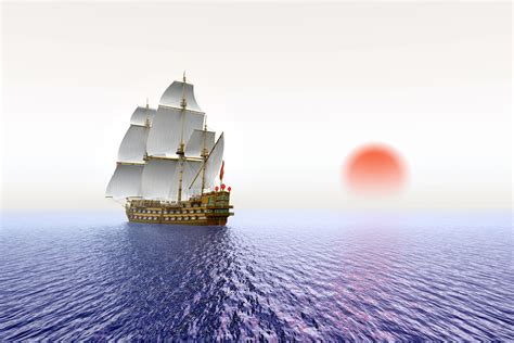 Pictorial Art Ships Sunrises And Sunsets Sailing Hd Wallpaper