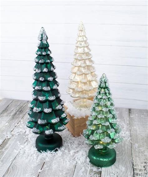 Glass Led Tree Holiday Decor Collection Set Of 3