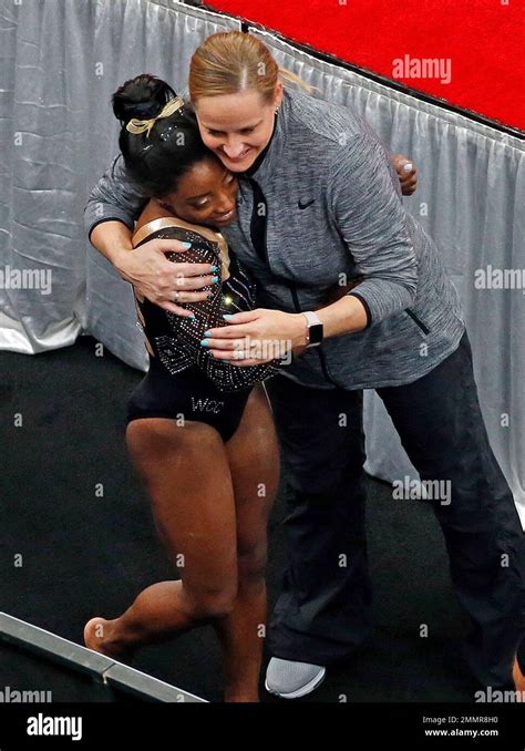 Simone Biles Is Hugged By Her Coach Cecile Canqueteau Landi After
