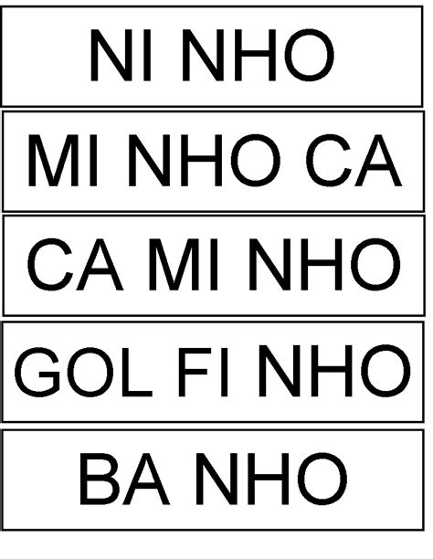 PARAÍSO DO EDUCANDO Ficha de Palavras NH Venha experimentar o