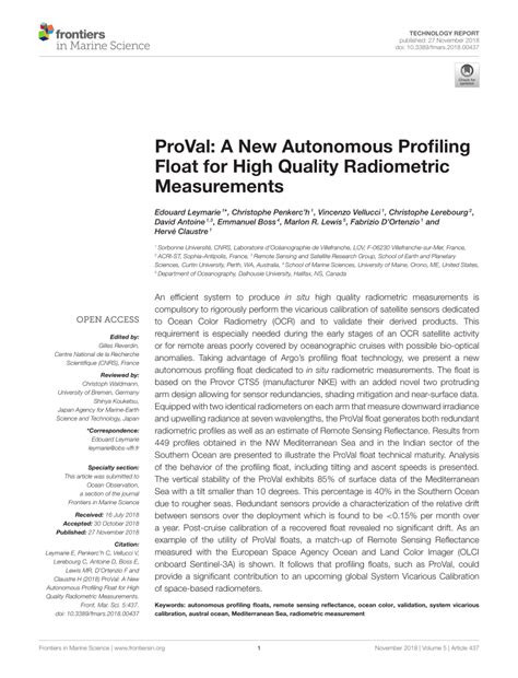 Pdf Proval A New Autonomous Profiling Float For High Quality