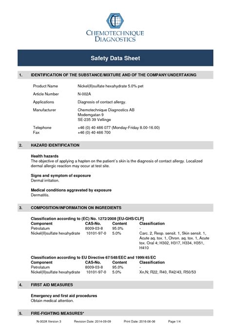 Nickeliisulfate Hexahydrate 50 Pet Msds Download